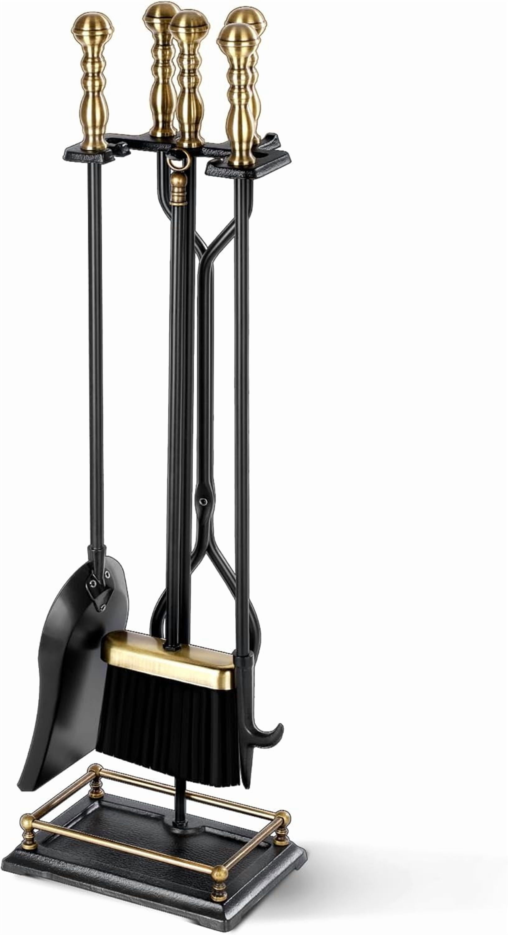 5 Piece Fireplace Tools Set with Stand, 30" Wrought Iron Fire Tool Set ...