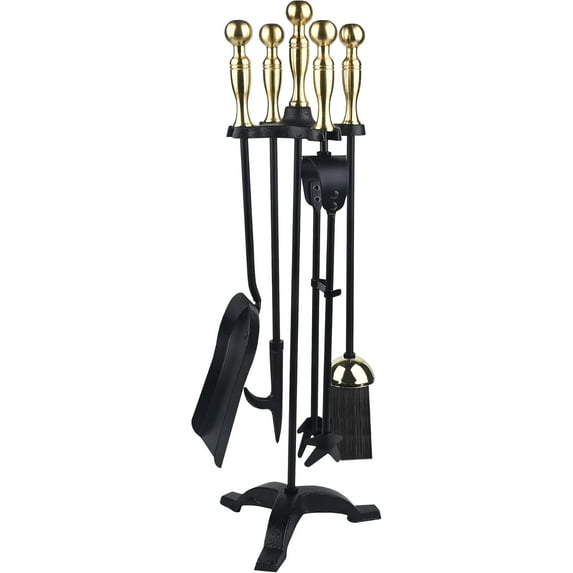 5-Piece Fireplace Tools Set with Stand – Wrought Iron Fire Pit Tool Kit ...
