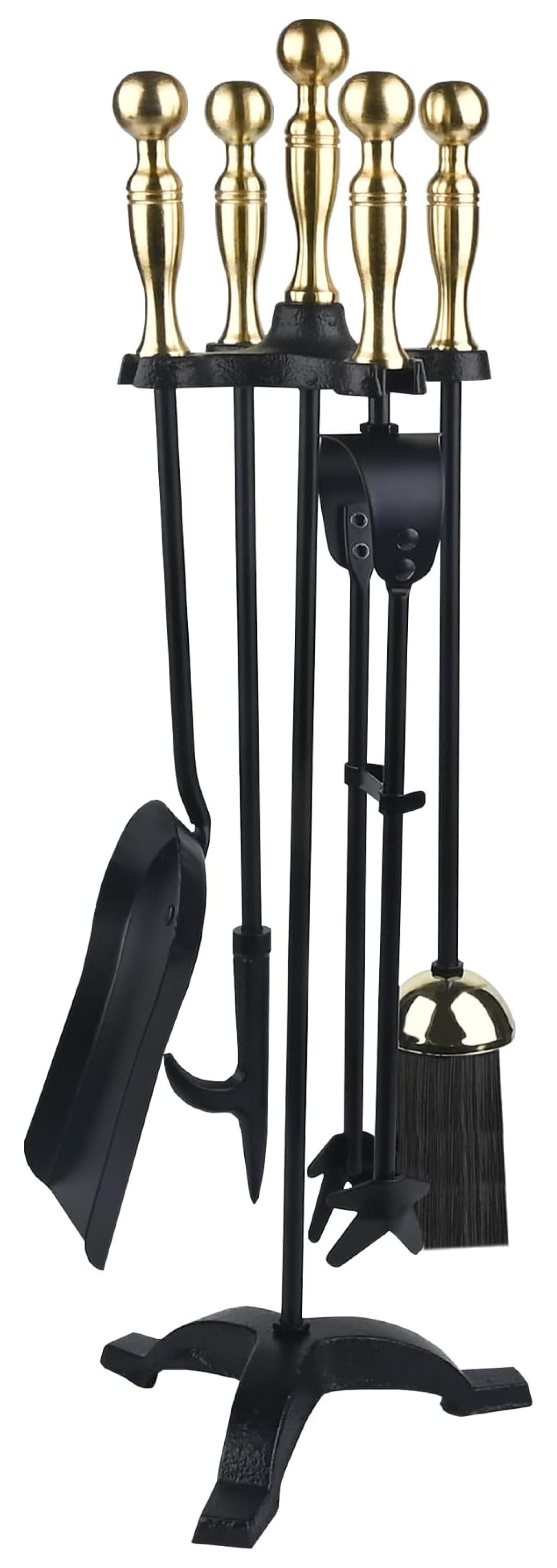 5-Piece Fireplace Tools Set with Stand – Wrought Iron Tool Kit with ...