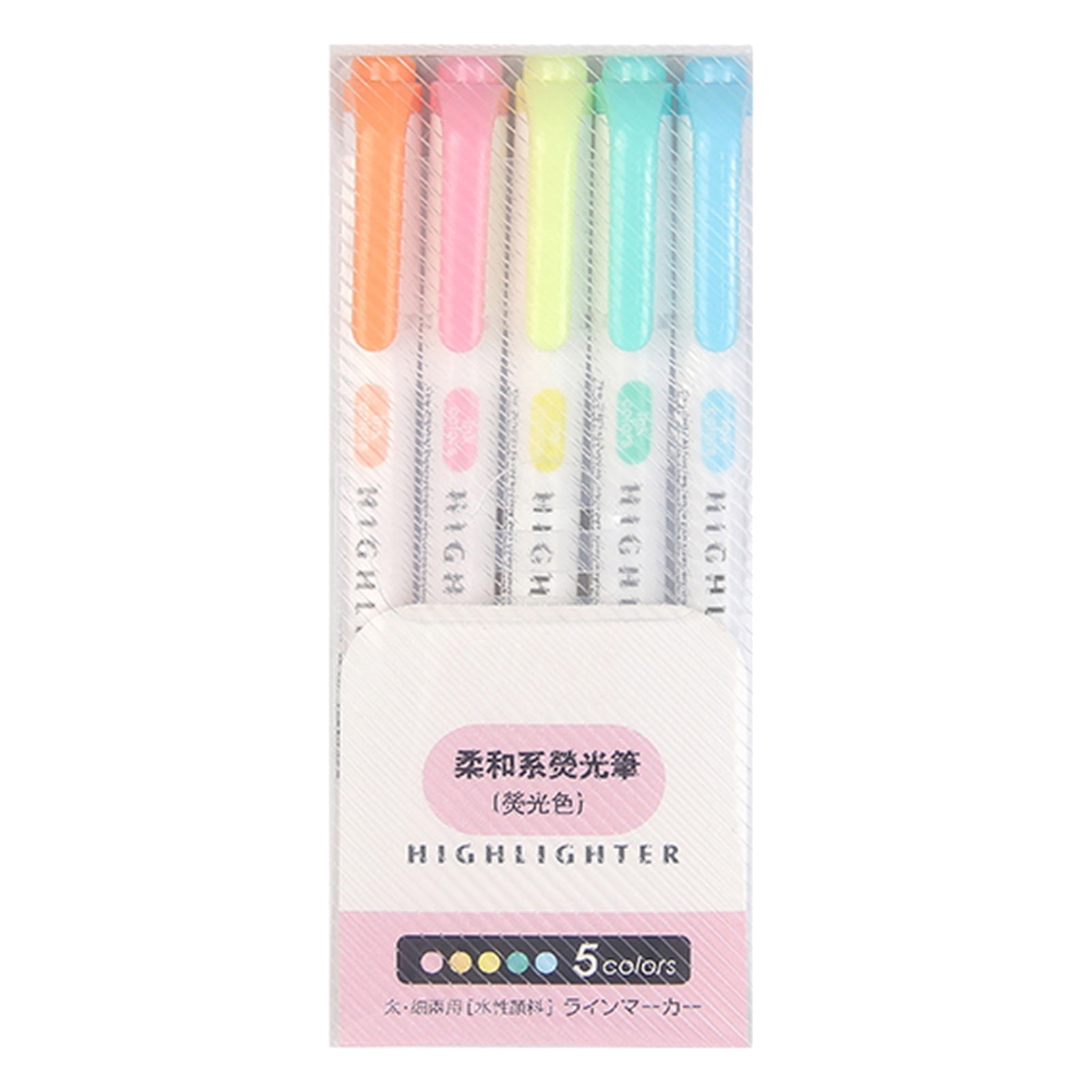 5-Piece Fluorescent Marker Pen Set- Double Head, Light-coloured ...