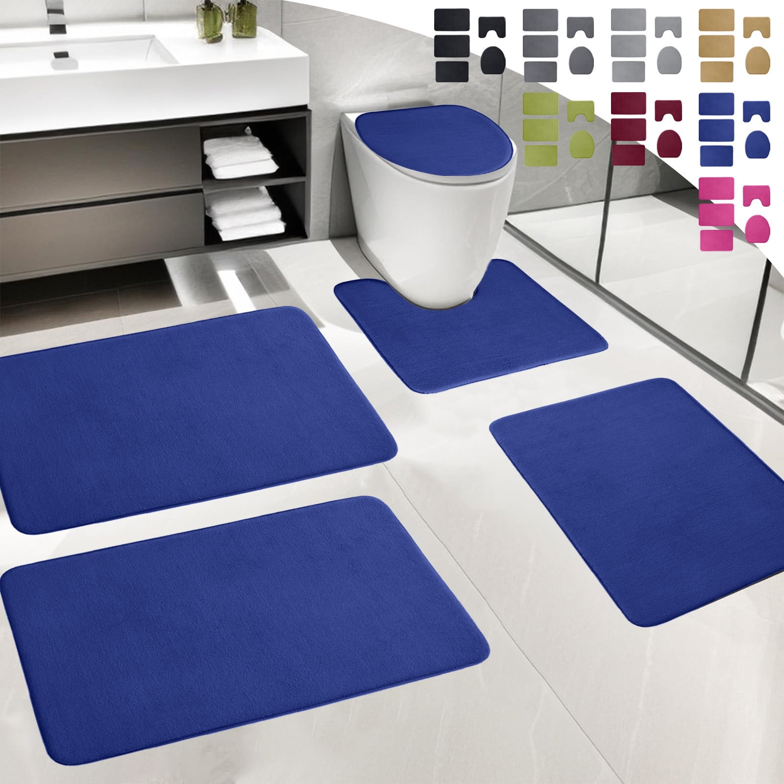 5 Piece Foam Bath Mat Set, Universal Soft Water Absorbent Toilet Rugs ...