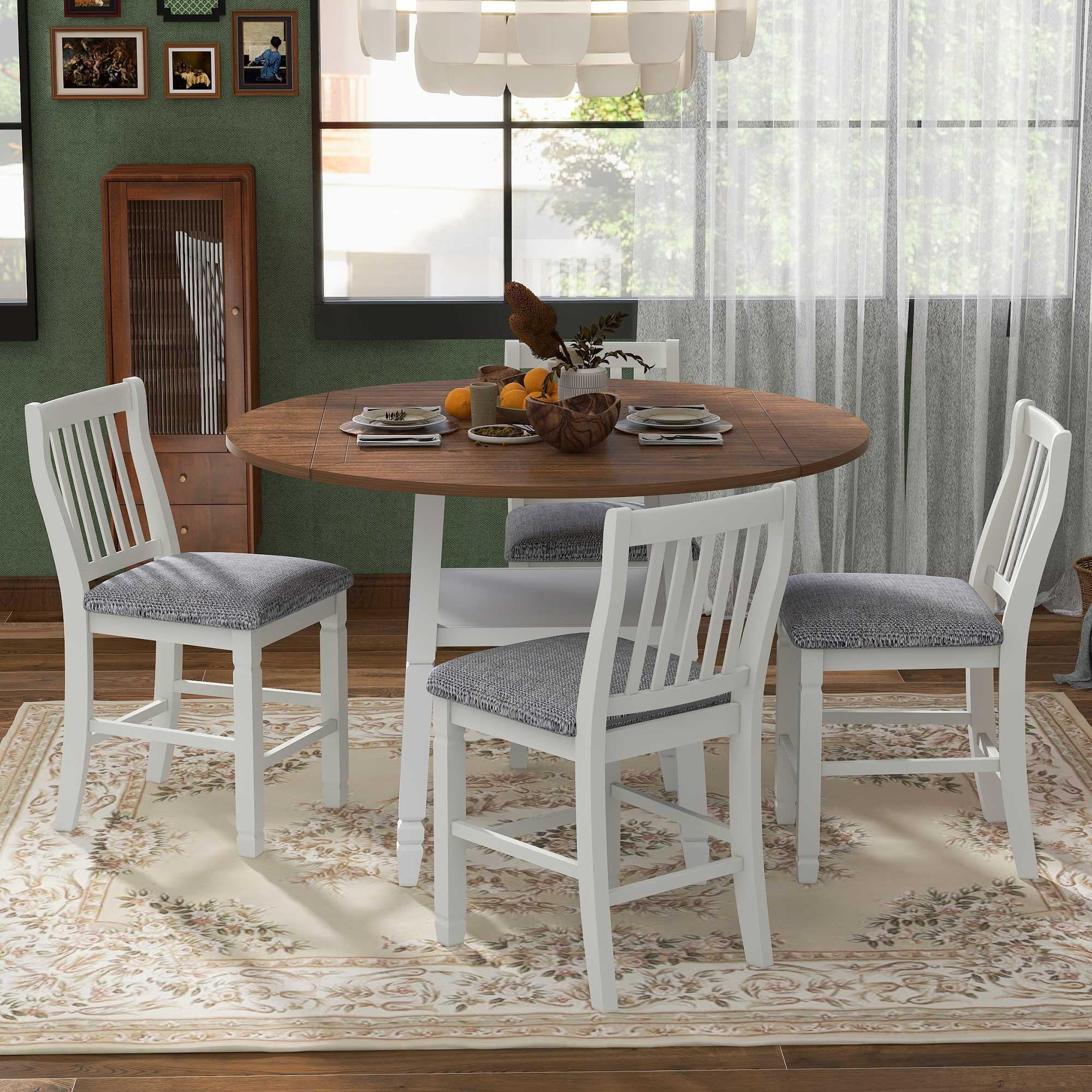 5 Piece Foldable Dining Table Set, Atumon Dining Room Set with Round ...