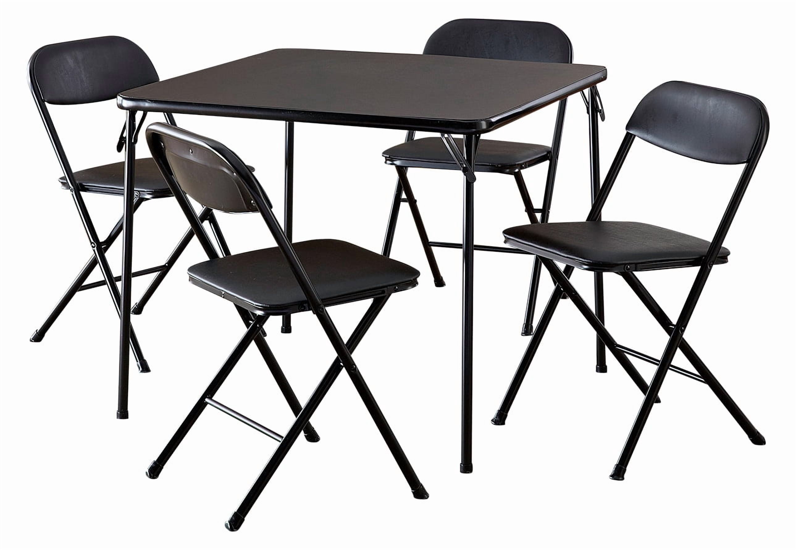 5-Piece Folding Set with Card Table and 4 Vinyl Padded Chairs, Black ...