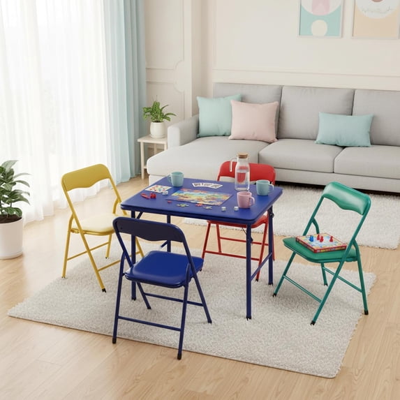 5-Piece Folding Table and Chair Set, Compact Square Activity Table with ...