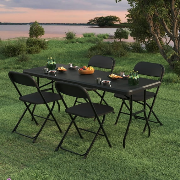 Leumius 5 Piece Folding Table and Chairs,Outdoor Indoor 6 Foot Folding ...