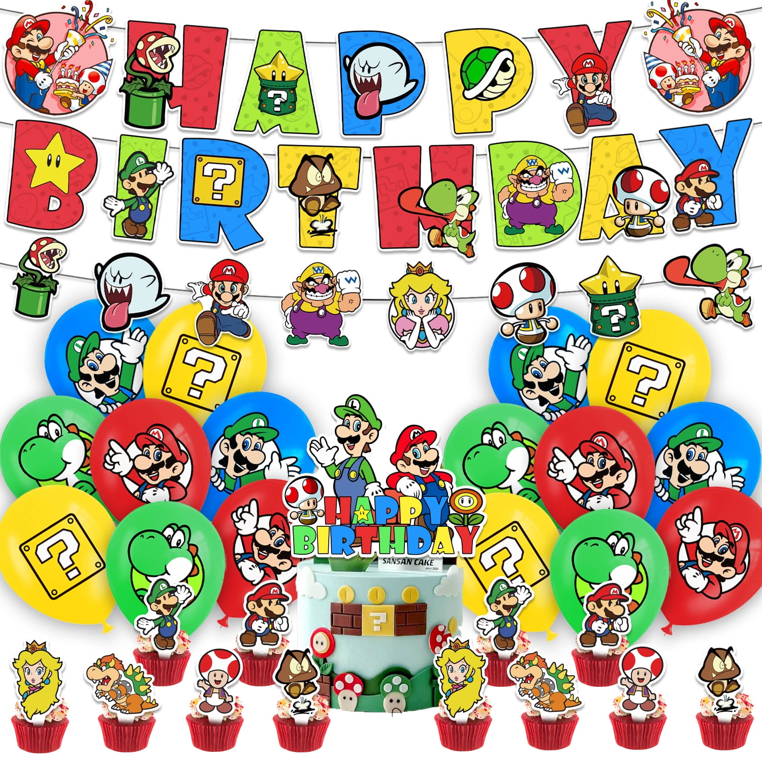 5 Piece For Super Bros Games Themed For Mario Celebration Birthday ...