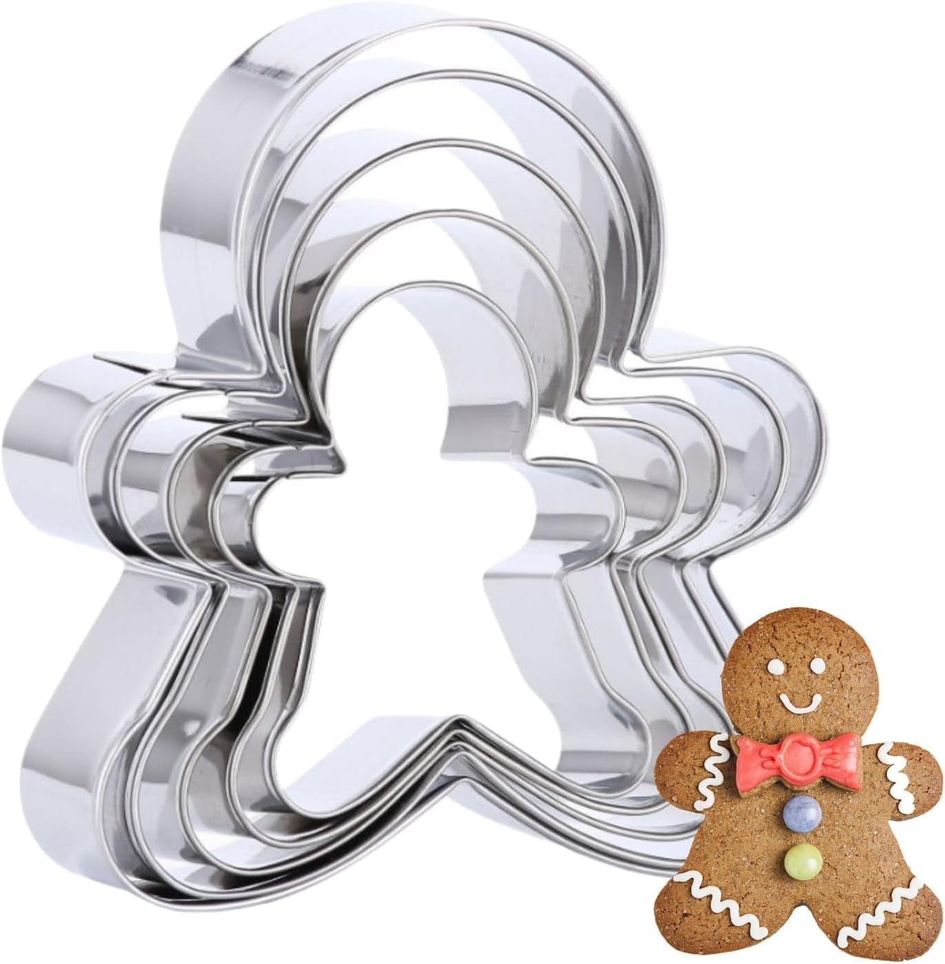 5-Piece Gingerbread Man Cookie Cutter Set - Stainless Steel Holiday ...