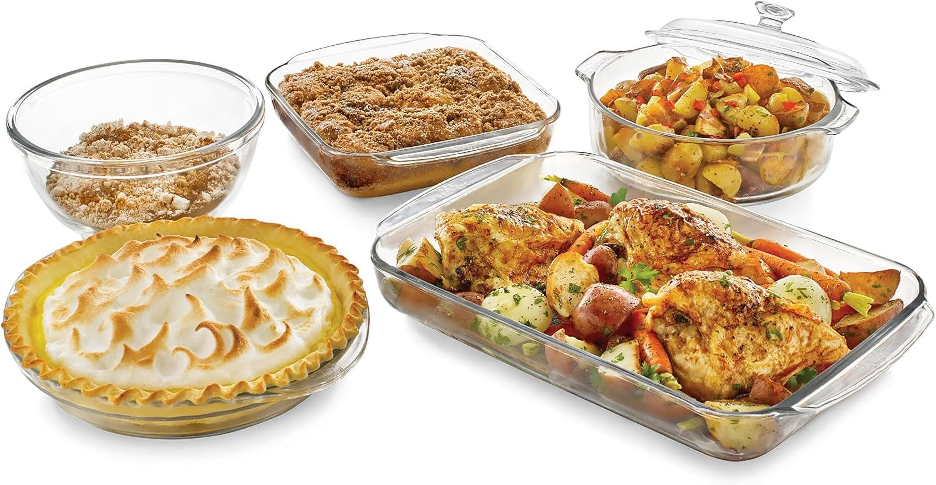 5 Piece Glass Baking Dish Set with Lid Stackable Casserole and Mixing ...
