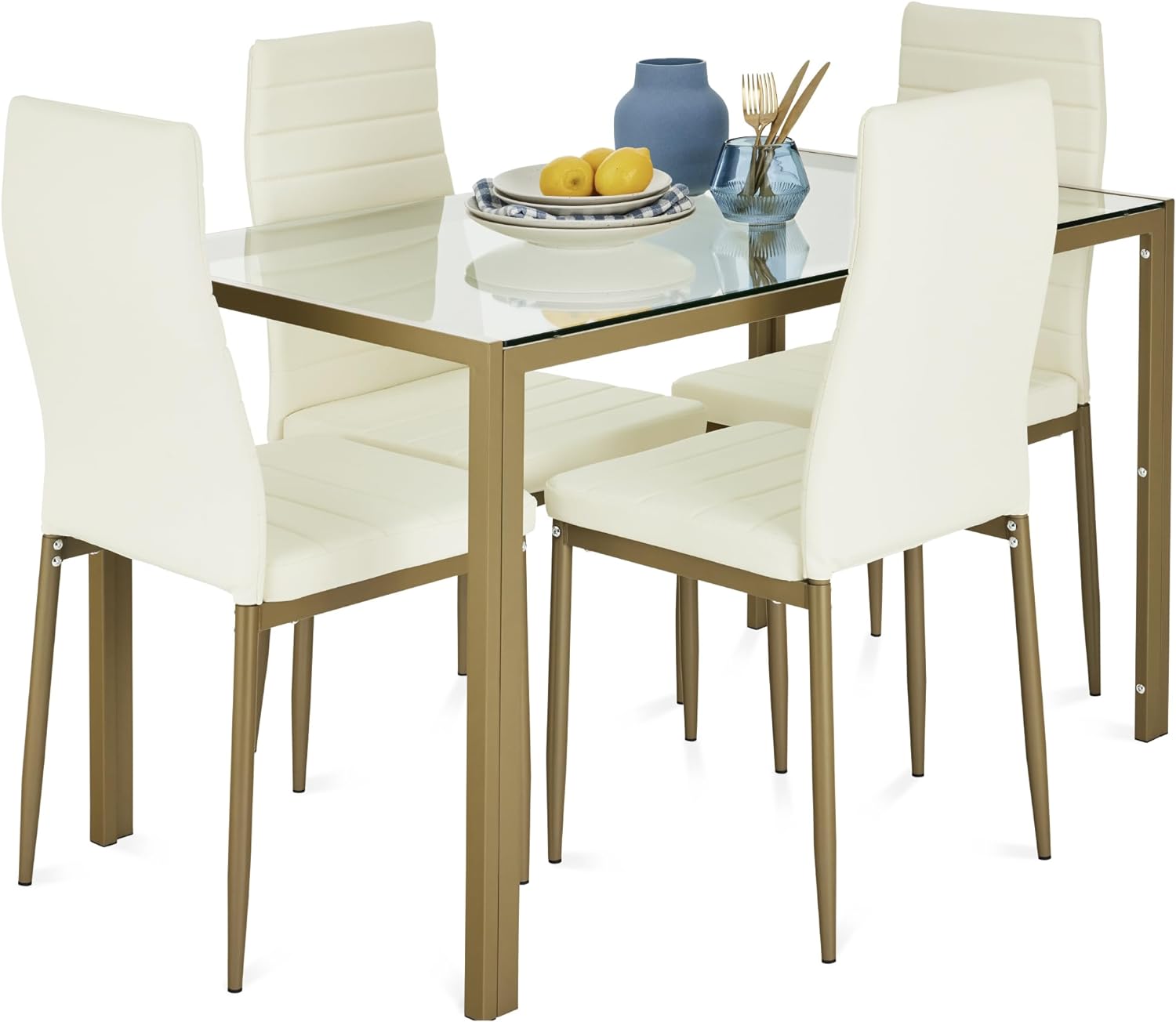5-Piece Glass Dining Set Modern Kitchen for Dining Room Dinette Compact ...