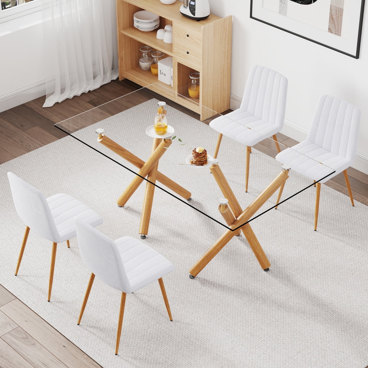 5-Piece Glass Dining Table Set for 4, Modern Glass Kitchen Table with 4 ...