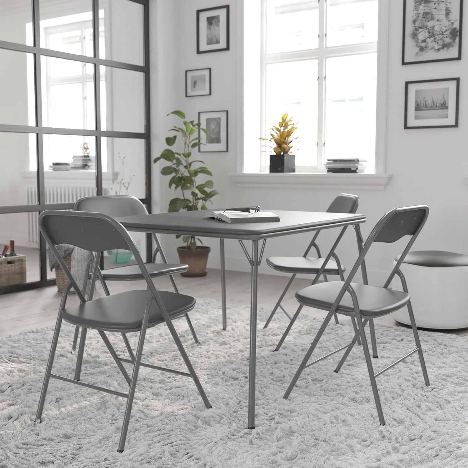 5 Piece Gray Folding Game Room Card Table and Chair Set - Walmart.com