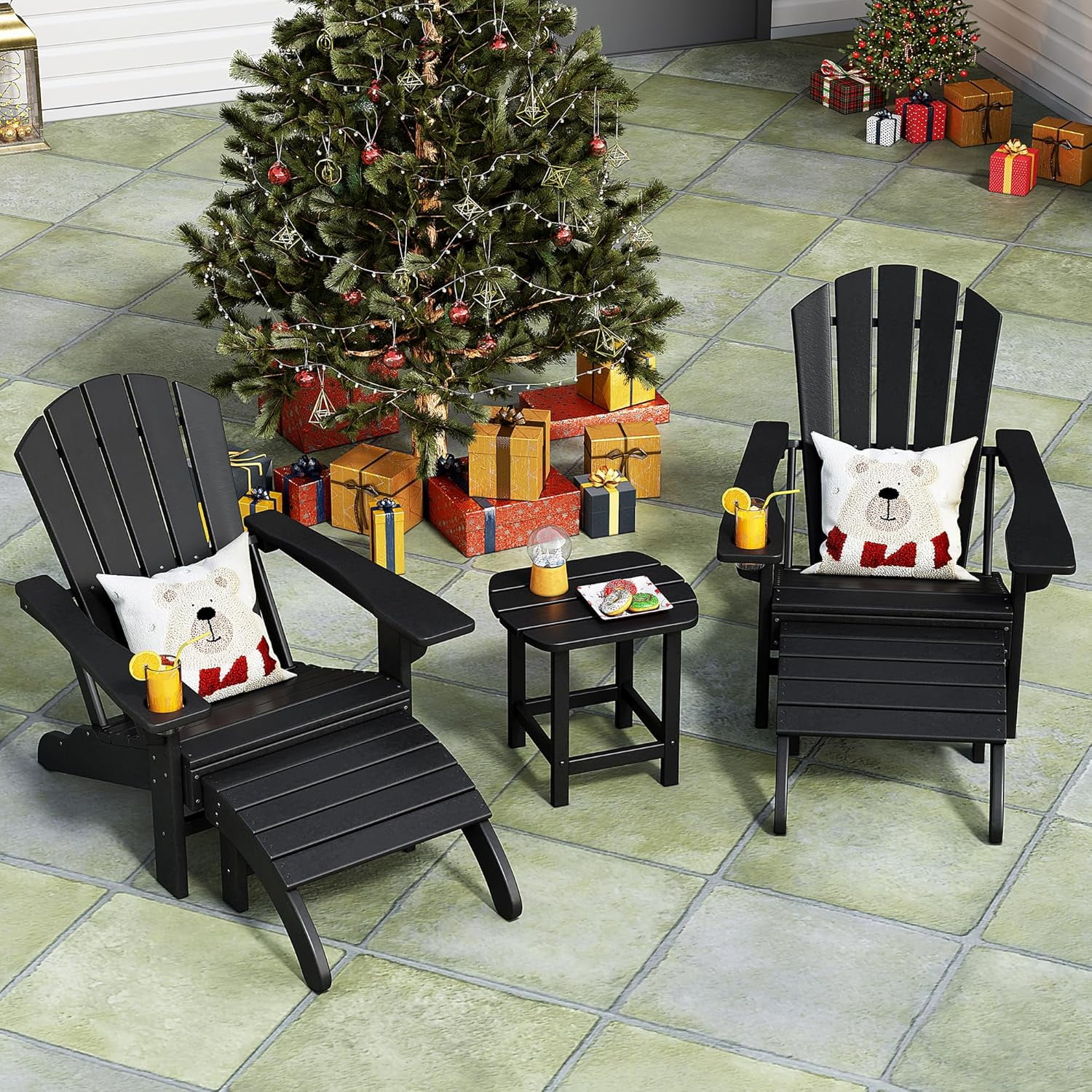 5-Piece HDPE Adirondack Chairs, Ottomans and Table Set, Outdoor Chair ...