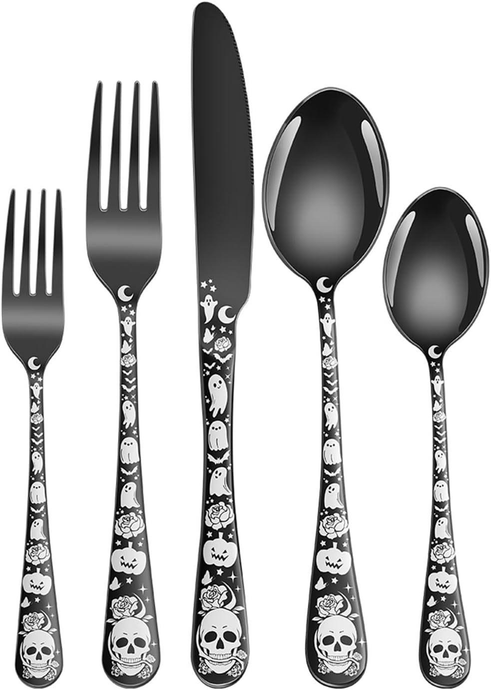 5 Piece Halloween Skull Silverware Set, Stainless Steel Flatware Set ...