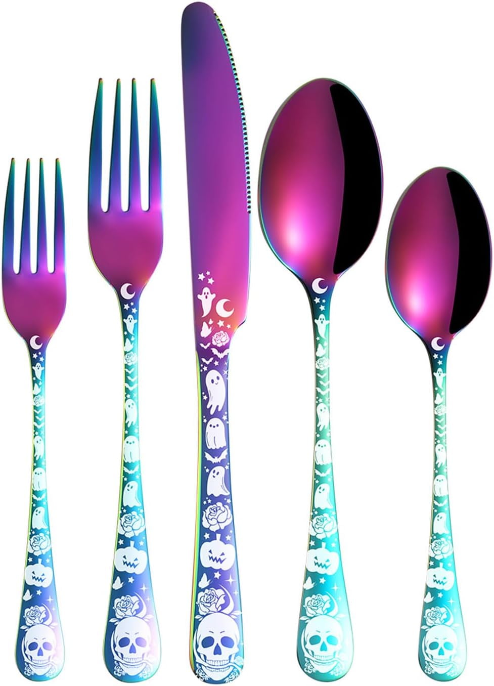 5 Piece Halloween Skull Silverware Set, Stainless Steel Flatware Set ...