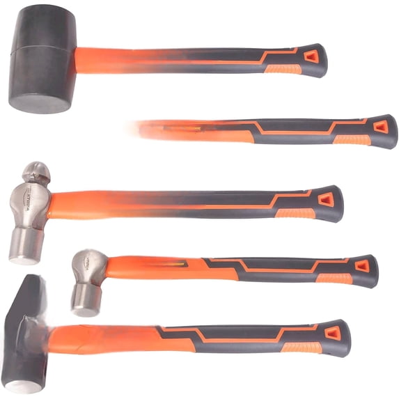 5-Piece Hammer Set, 16oz & 32oz Ball Pein Hammers, 32oz Rubber Mallet ...
