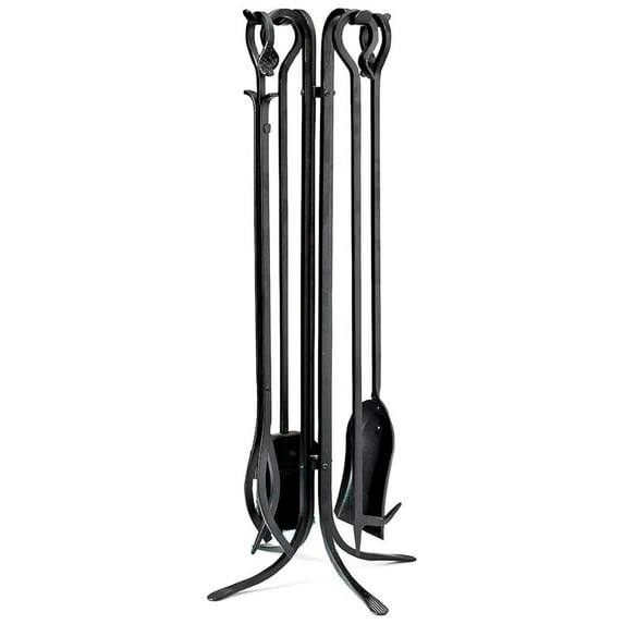 5 Piece Hand Forged Iron Compact Fireplace Tool Set 32.5" | Black ...