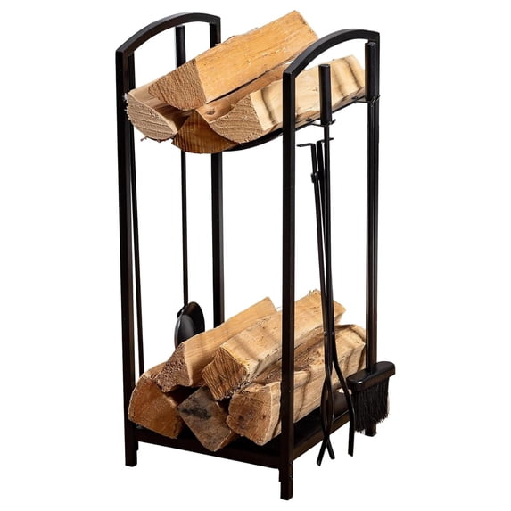 5 Piece Hand Forged Iron Fireplace Tool Set 30" H | Log Rack Storage ...
