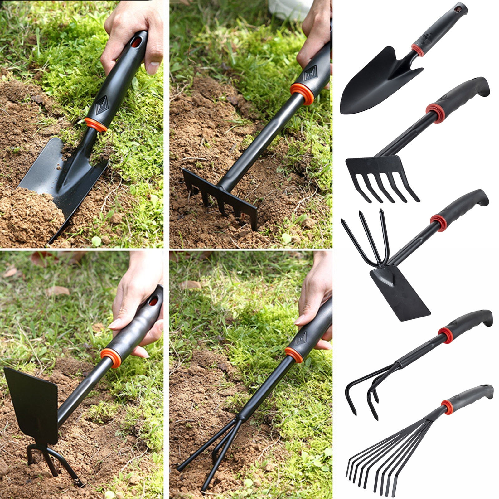 5-Piece Heavy-Duty Garden Tool Set,Carbon Steel Mini Shovel5 Tooth Rake ...