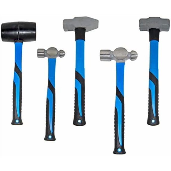 5 Piece Heavy Duty Hammer Set - Includes 32oz Rubber Mallet, 3lb Sledge ...