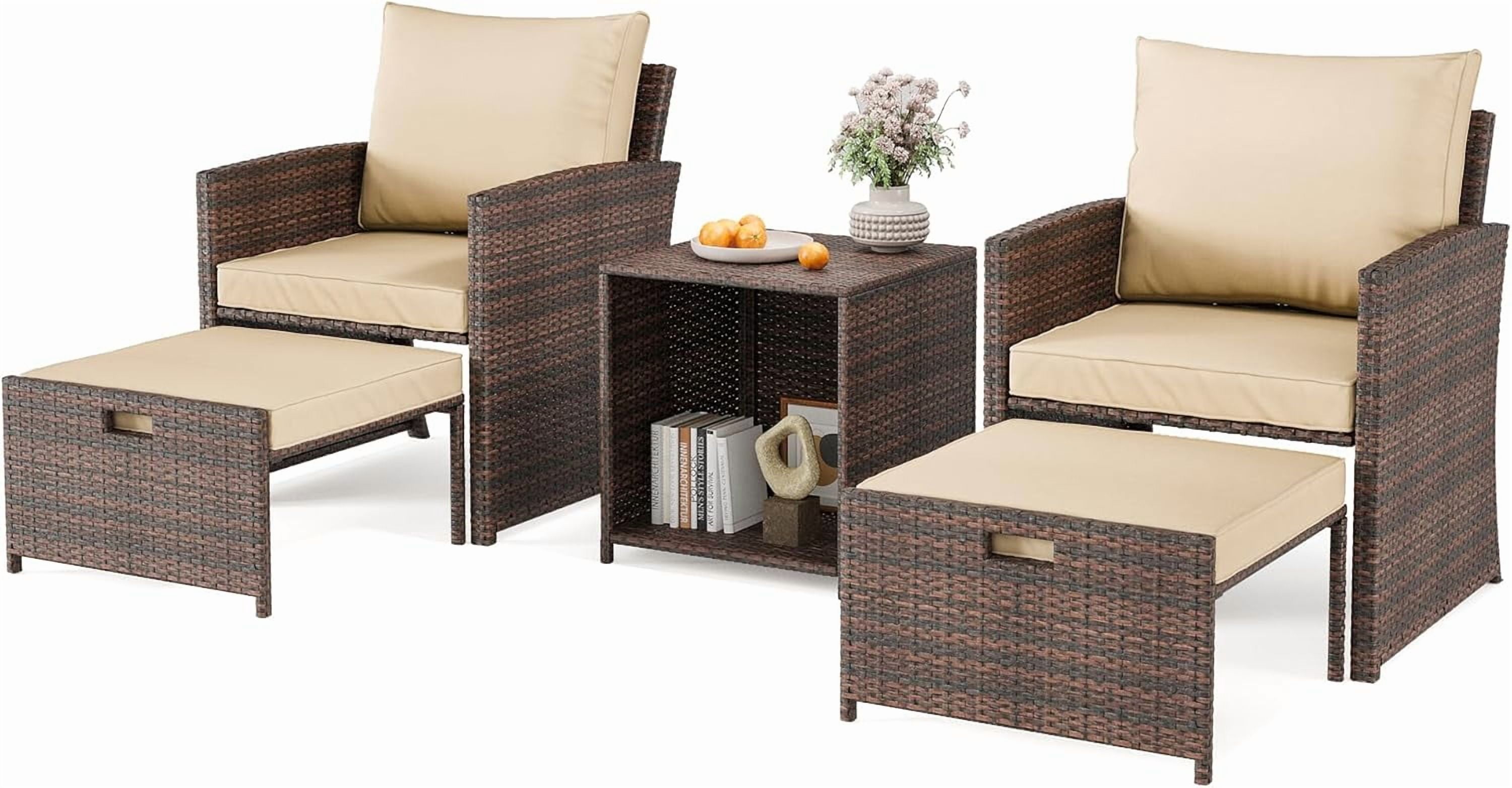 5-Piece High Back Patio Conversation Set with 2 Ottomans and Table, All ...