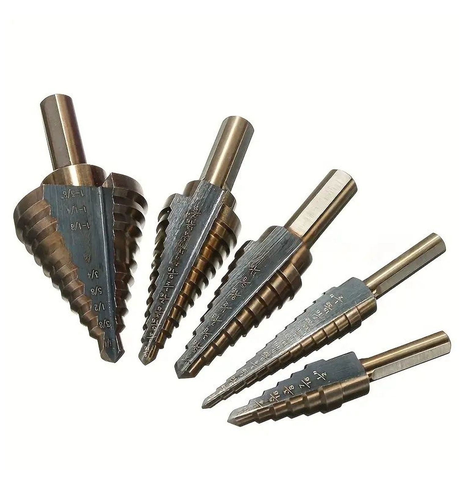5-Piece High-Speed Steel Step Drill Bit Set – Baked Yellow Titanium ...