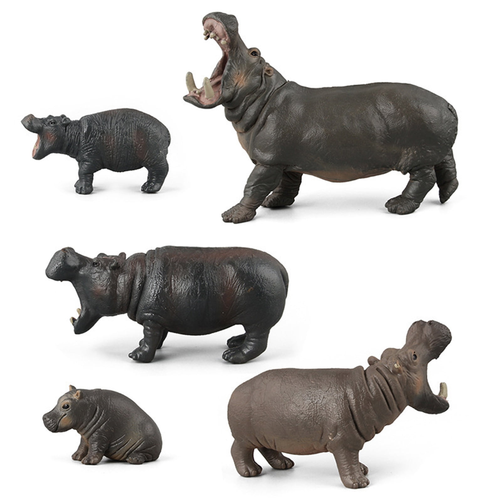 5-Piece Hippo Figurine Set - Educational Plastic Hippo Models ...