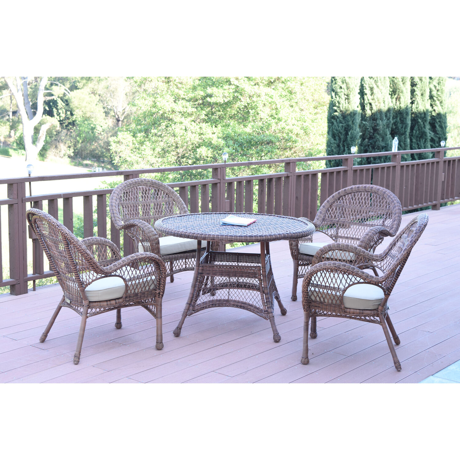 5-Piece Honey Brown Wicker Outdoor Furniture Patio Dining Set - Tan ...