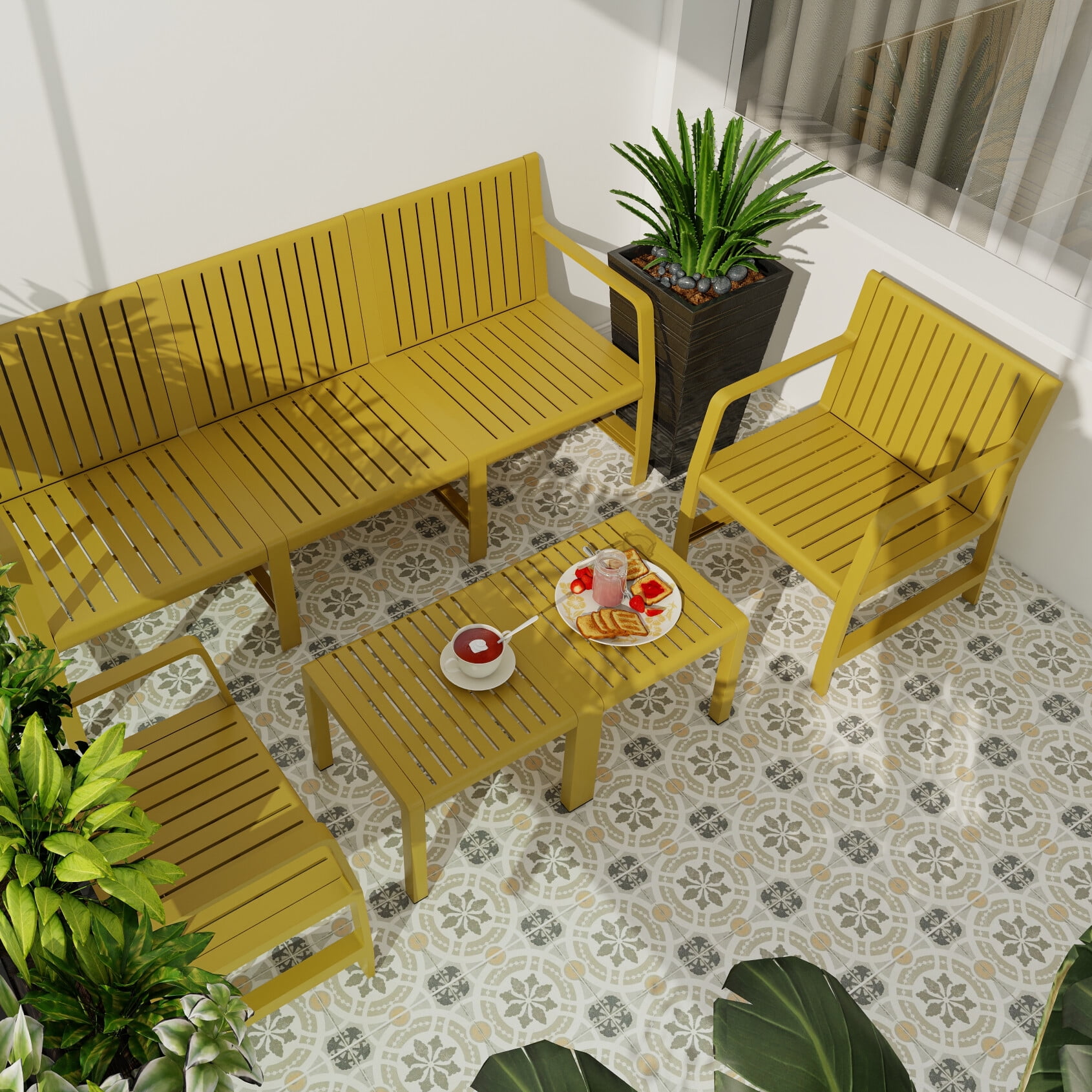 5-Piece Indoor/Outdoor Furniture Set - Durable Waterproof PP Patio ...