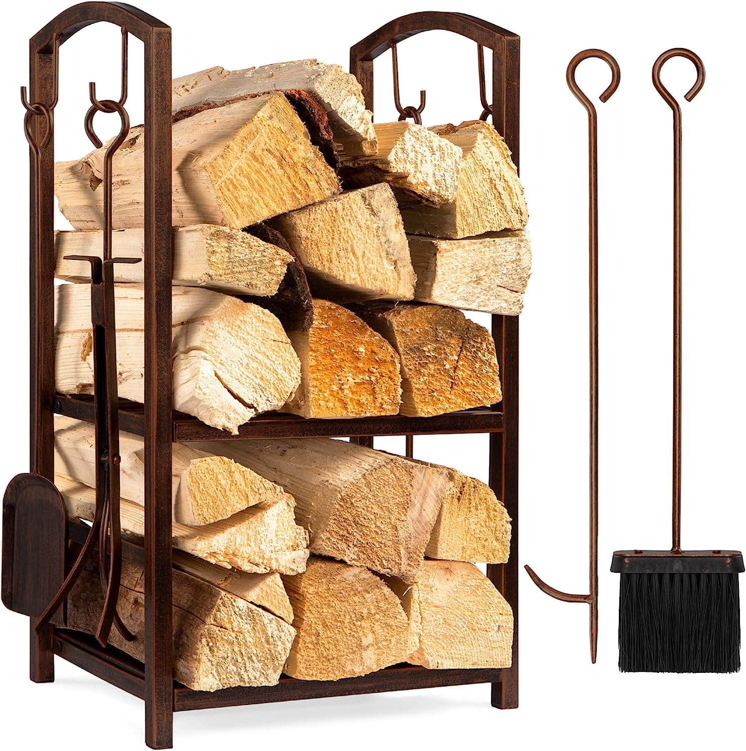 5-Piece Indoor Outdoor Wrought Iron Firewood Log Storage Rack Holder ...