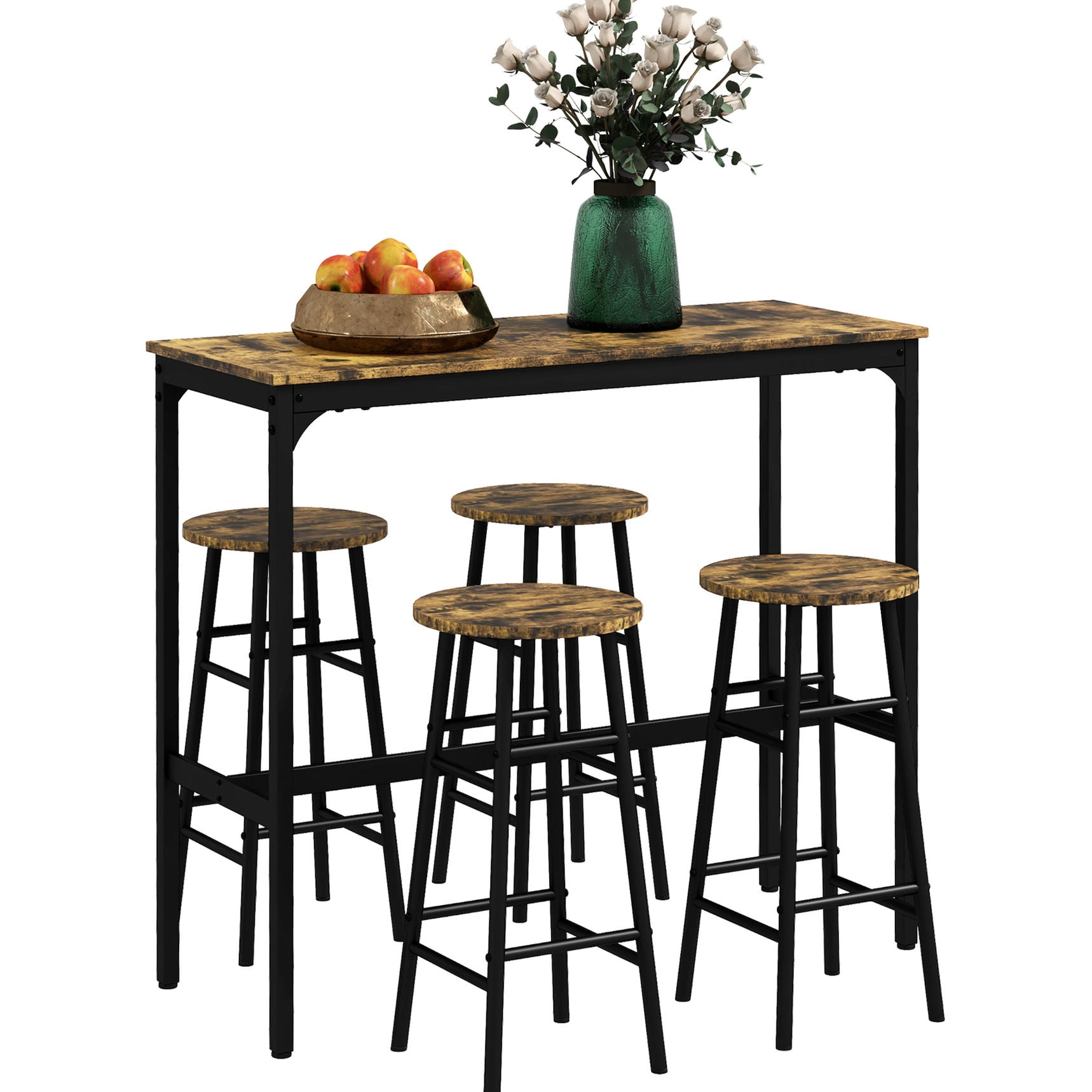 5-Piece Industrial Bar Table Set with Stools, 41.3" L Table | Strong ...