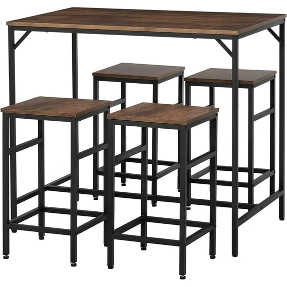5-Piece Industrial Dining Table Set, Bar Table & 4 Stools Set, Space ...
