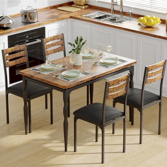 5 Piece Industrial Dining Table and Chairs Set, Seats 4 People, Space ...