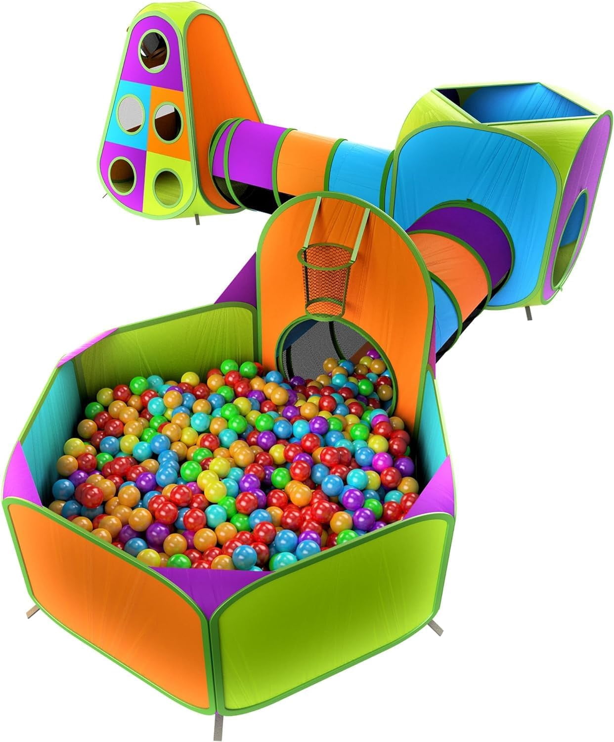 5-Piece Kids Pop up Play Tent Crawl Tunnel and Ball Pit with Basketball ...