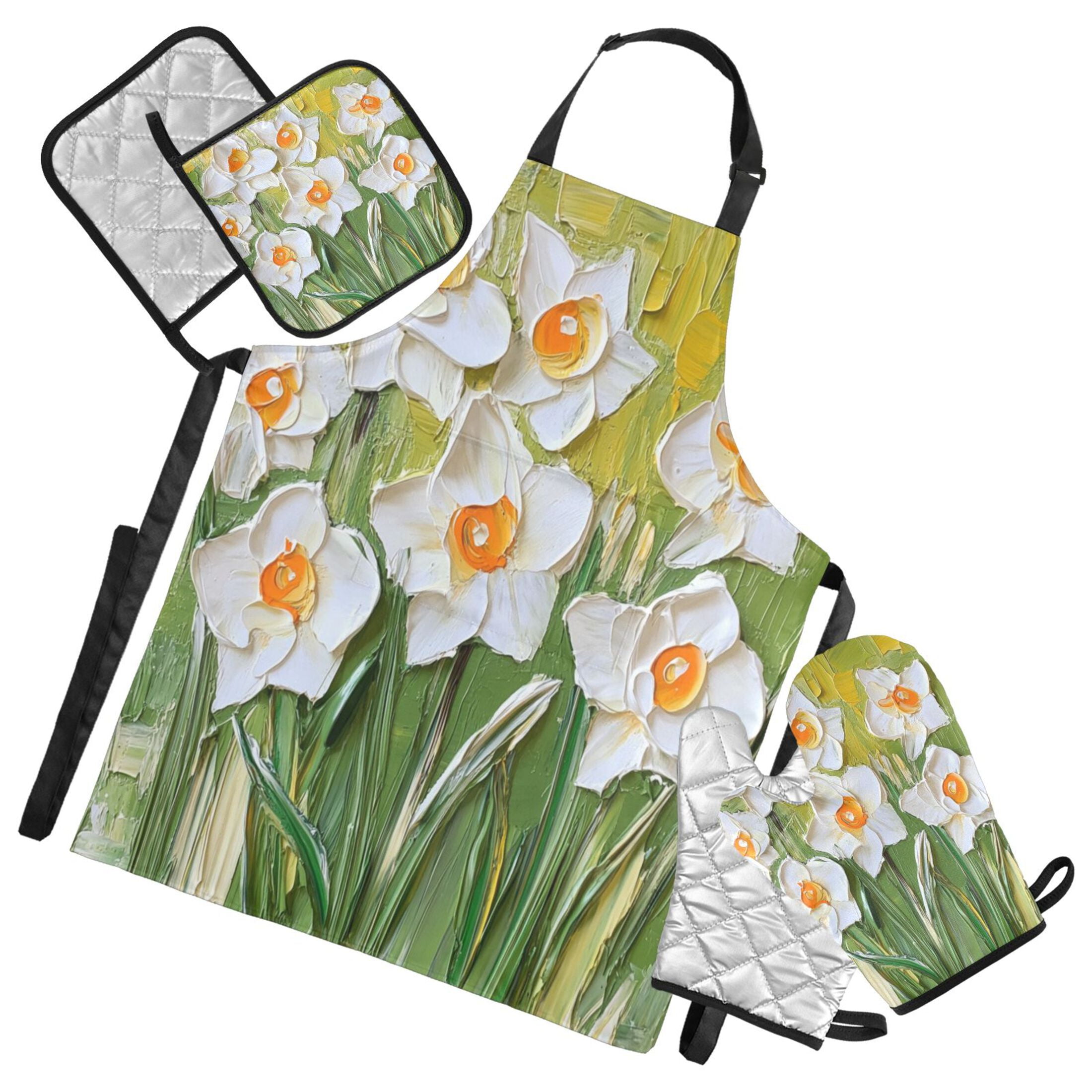 5-Piece Kitchen Apron Set with Heat-Resistant Gloves & Insulation Mats ...