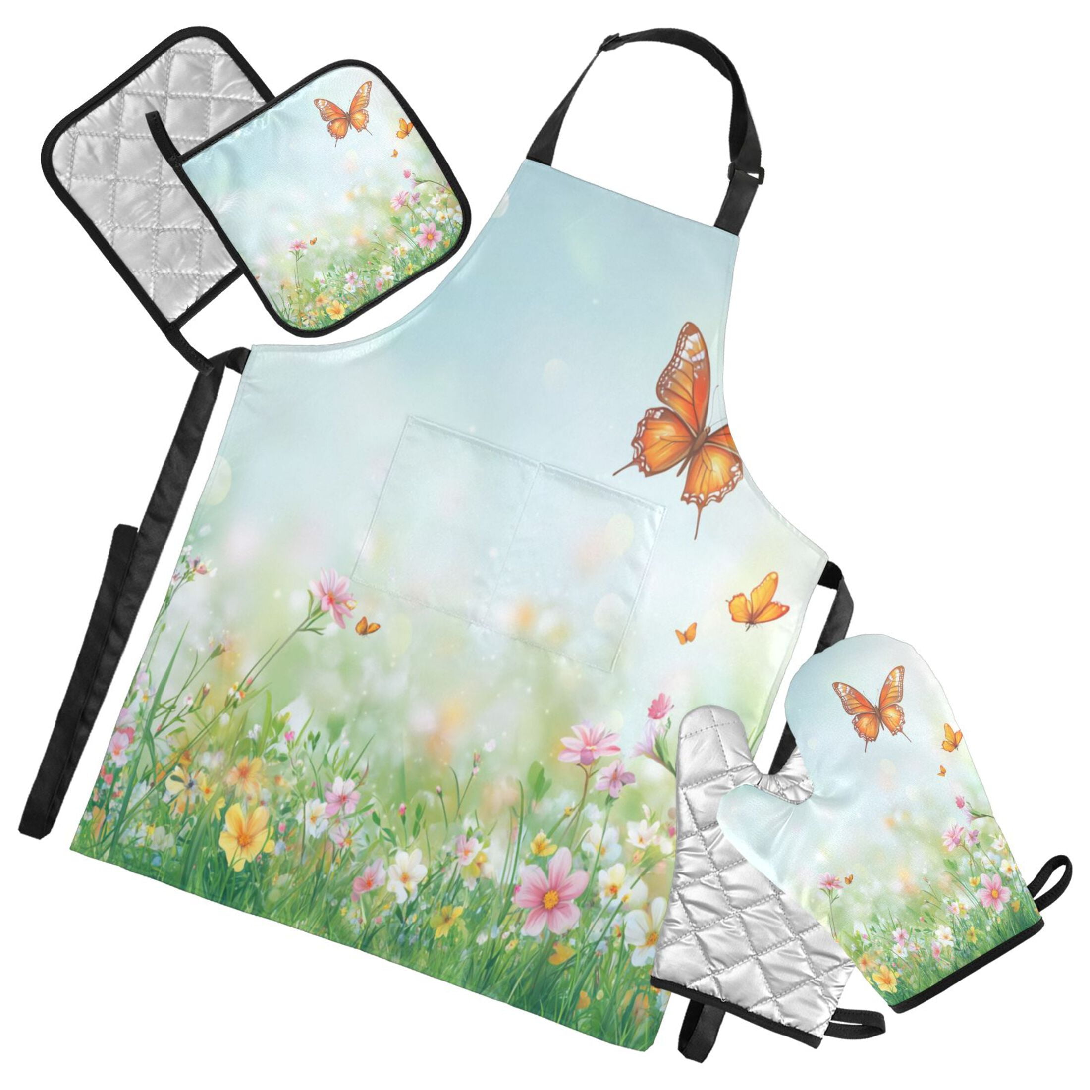 5-Piece Kitchen Apron Set with Heat-Resistant Gloves & Insulation Mats ...