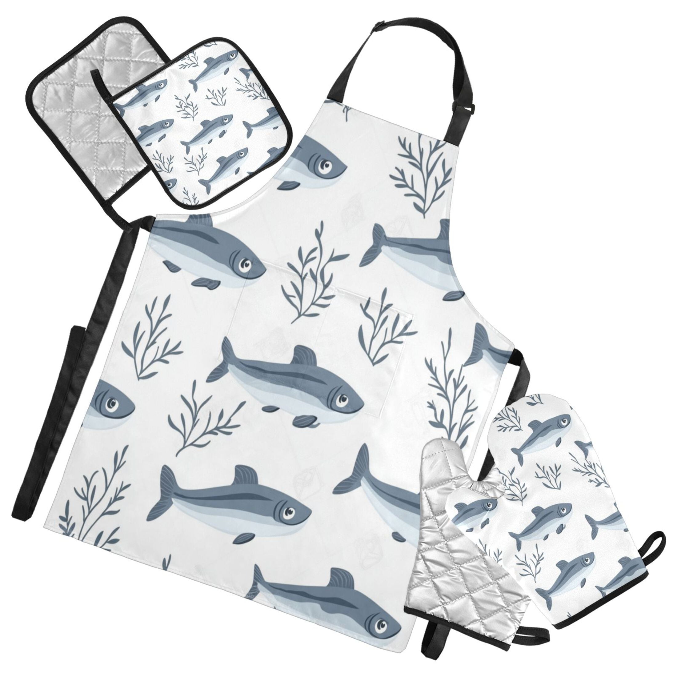 5-Piece Kitchen Apron Set with Heat-Resistant Gloves & Insulation Mats ...