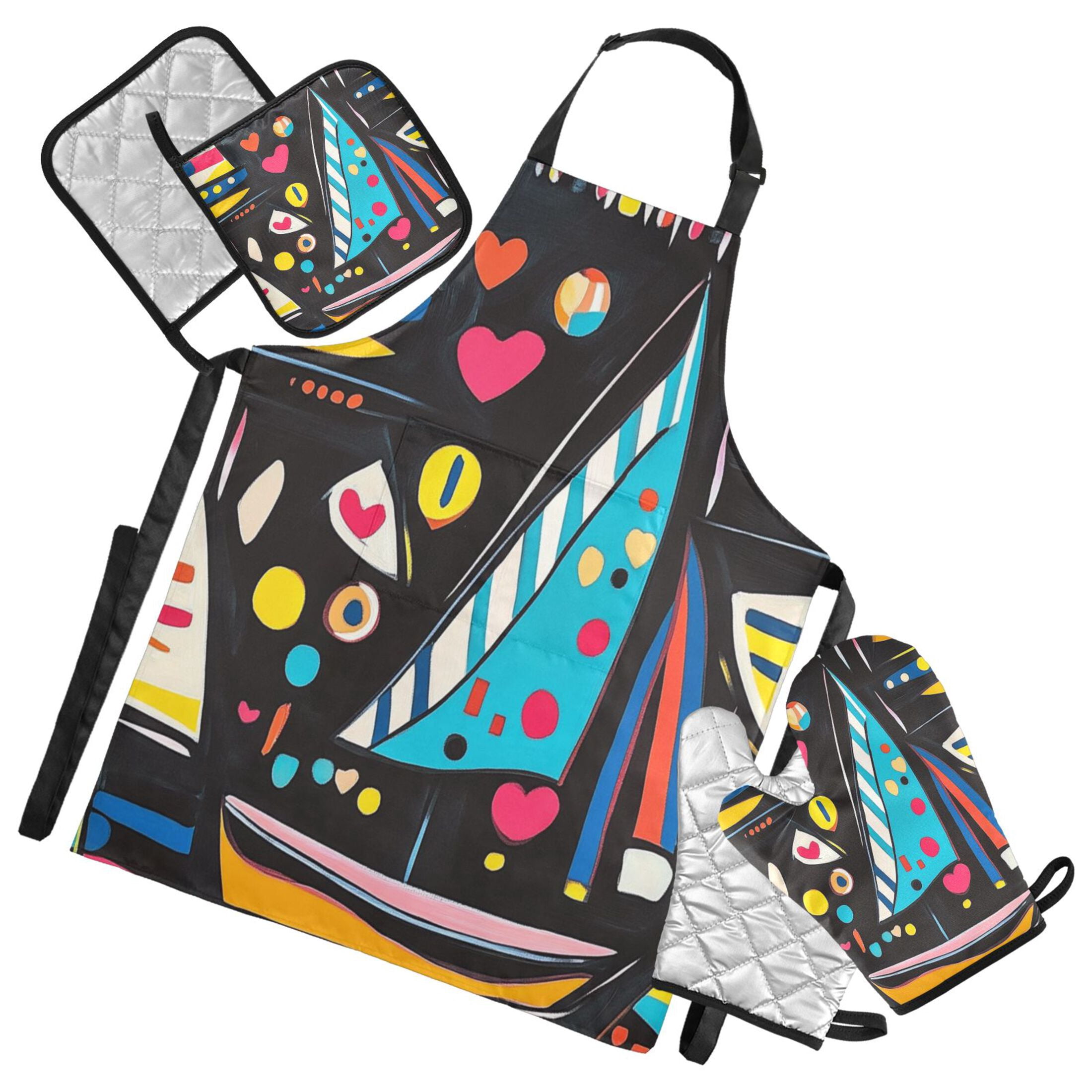5-Piece Kitchen Apron Set with Heat-Resistant Gloves & Insulation Mats ...