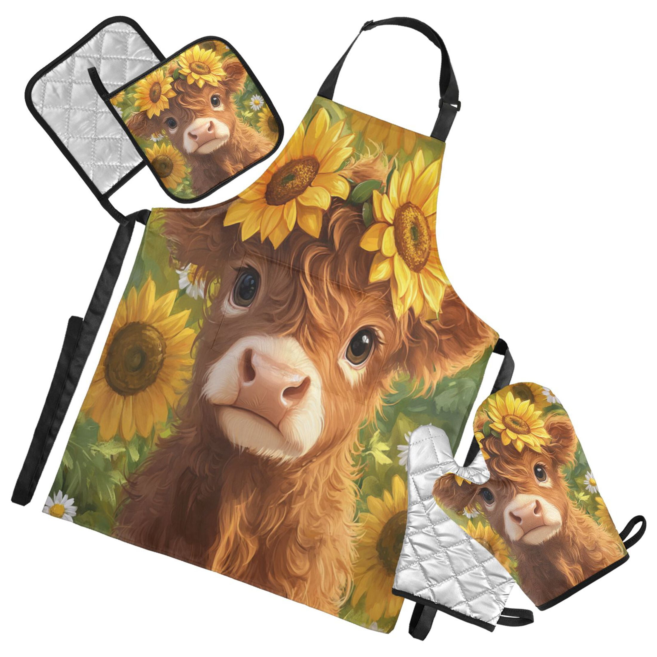 5-Piece Kitchen Apron Set with Heat-Resistant Gloves & Insulation Mats ...