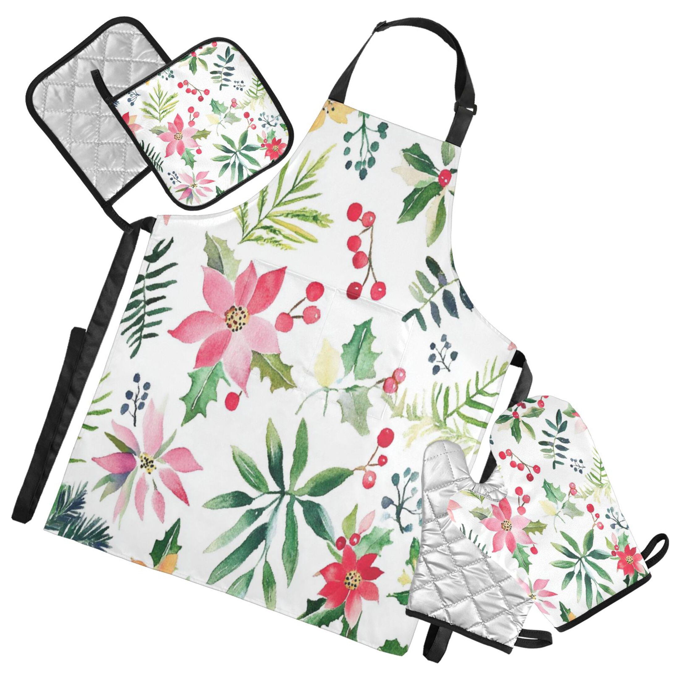 5-Piece Kitchen Apron Set with Heat-Resistant Gloves & Insulation Mats ...