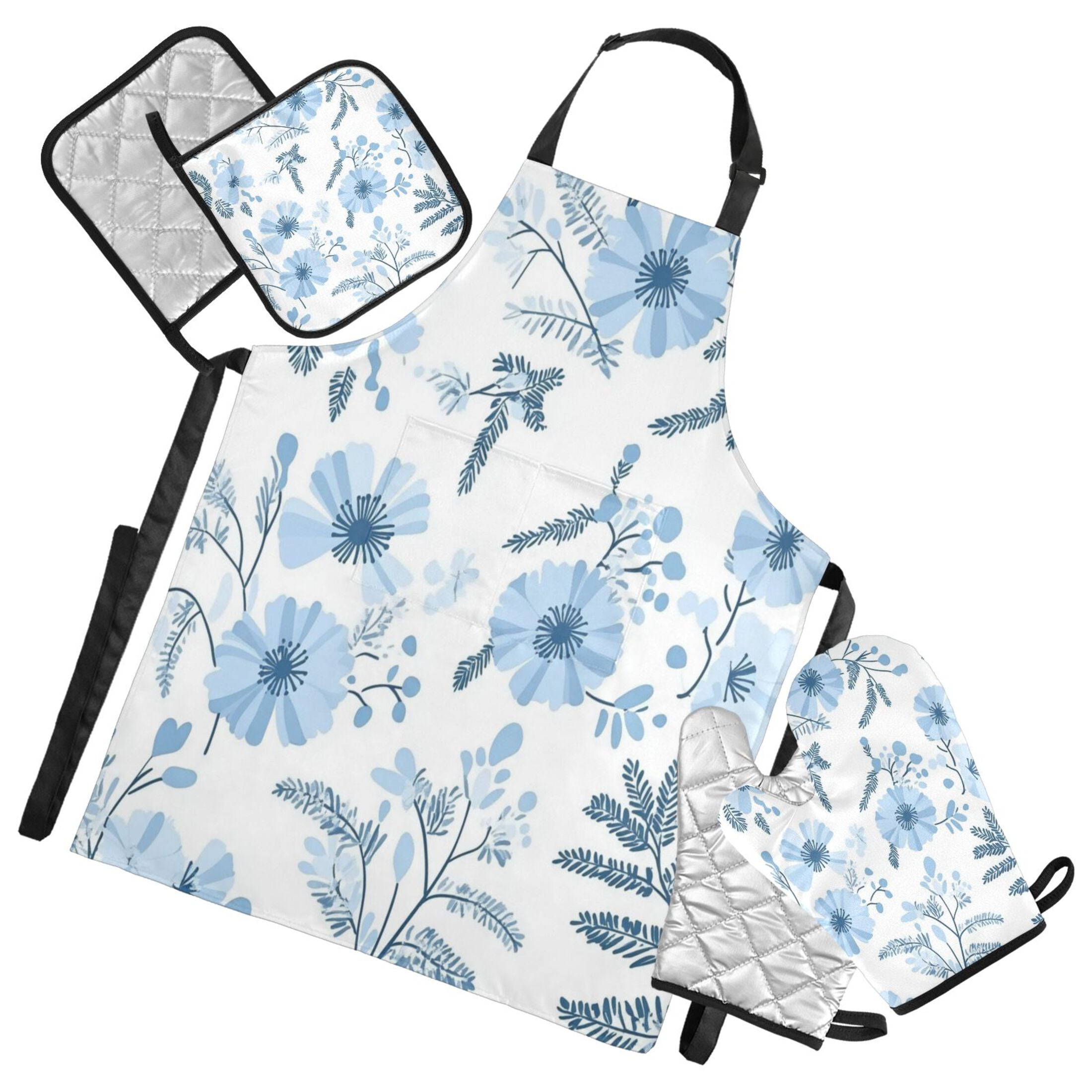 5-Piece Kitchen Apron Set with Heat-Resistant Gloves & Insulation Mats ...