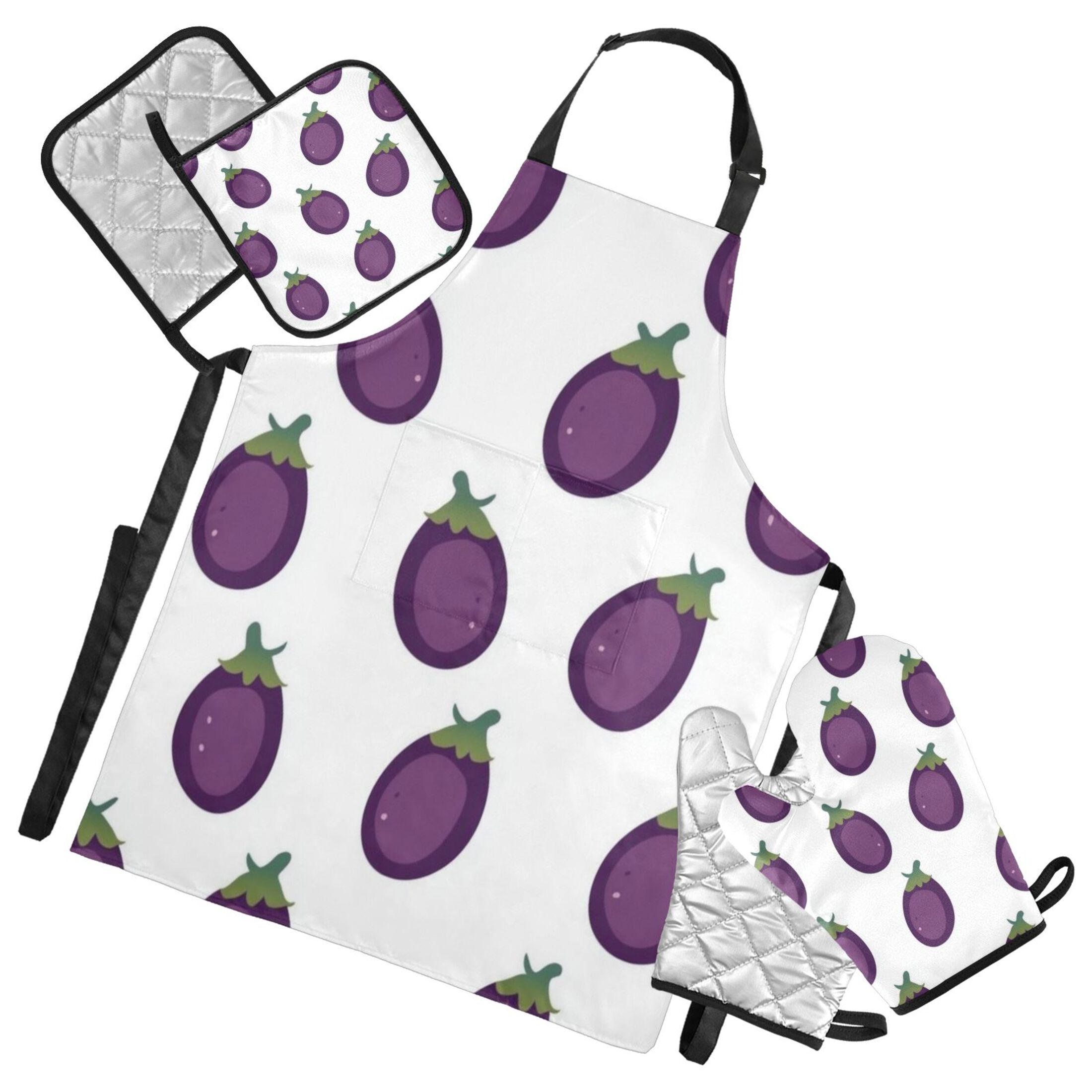 5-Piece Kitchen Apron Set with Heat-Resistant Gloves & Insulation Mats ...