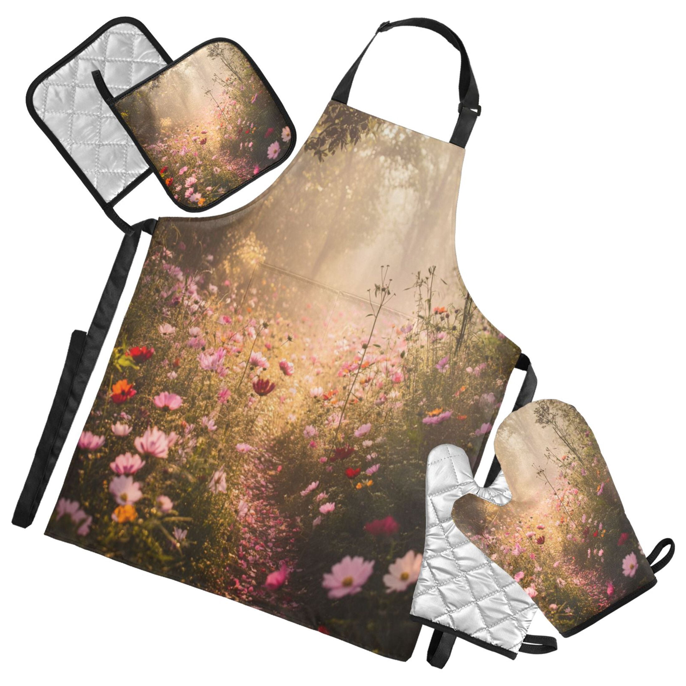 5-Piece Kitchen Apron Set with Heat-Resistant Gloves & Insulation Mats ...