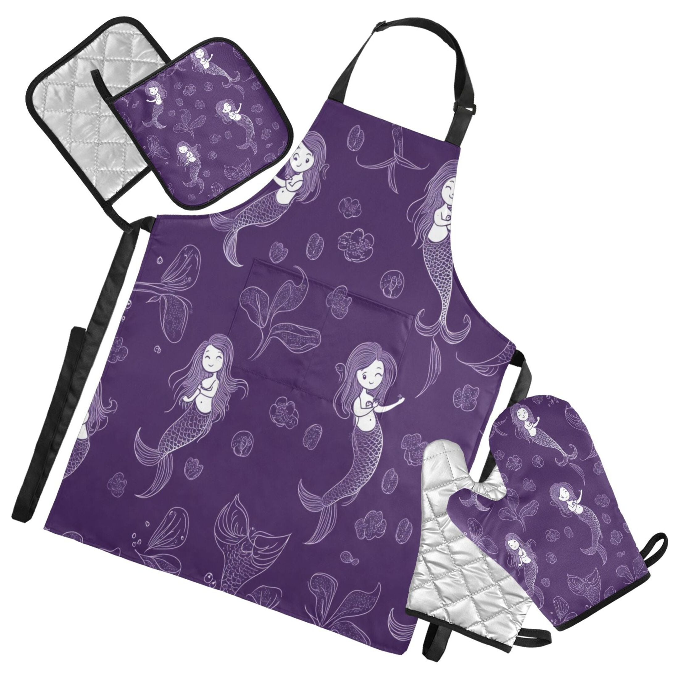 5-Piece Kitchen Apron Set with Heat-Resistant Gloves & Insulation Mats ...