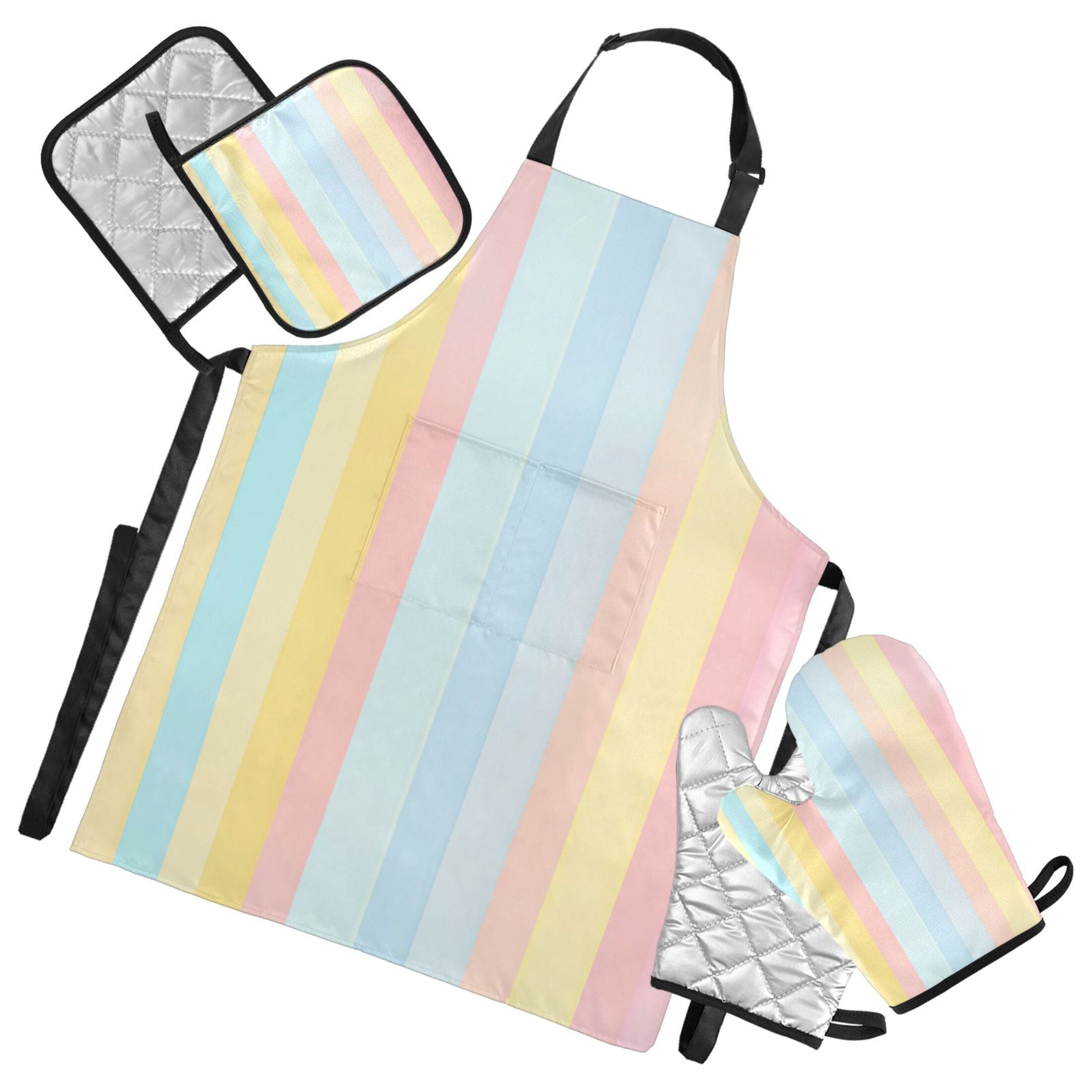 5-Piece Kitchen Apron Set with Heat-Resistant Gloves & Insulation Mats ...