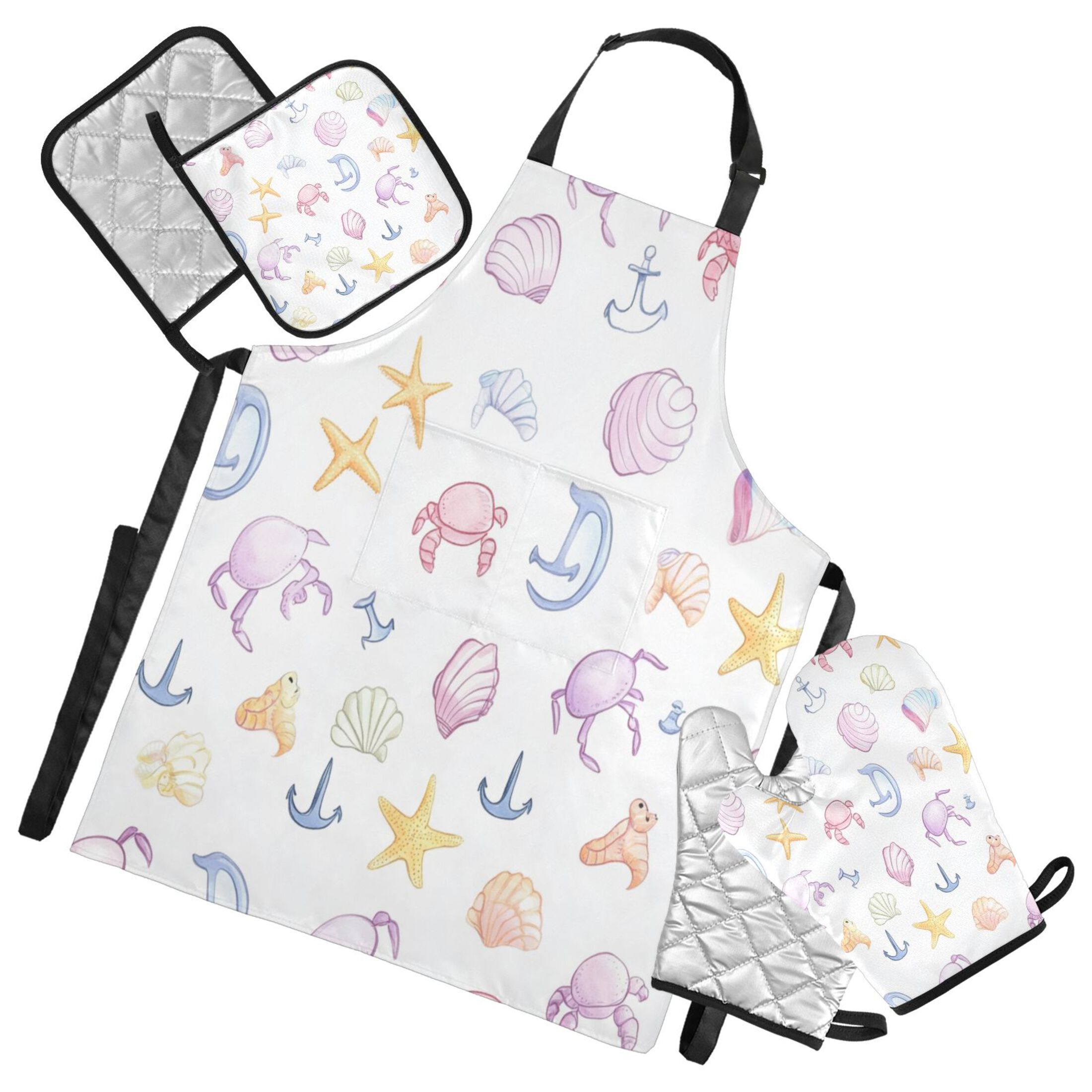 5-Piece Kitchen Apron Set with Heat-Resistant Gloves & Insulation Mats ...
