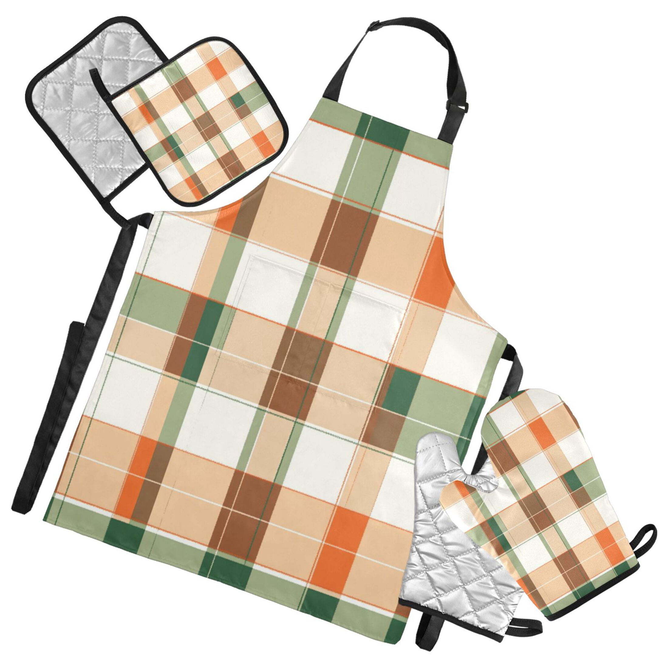 5-Piece Kitchen Apron Set with Heat-Resistant Gloves & Insulation Mats ...
