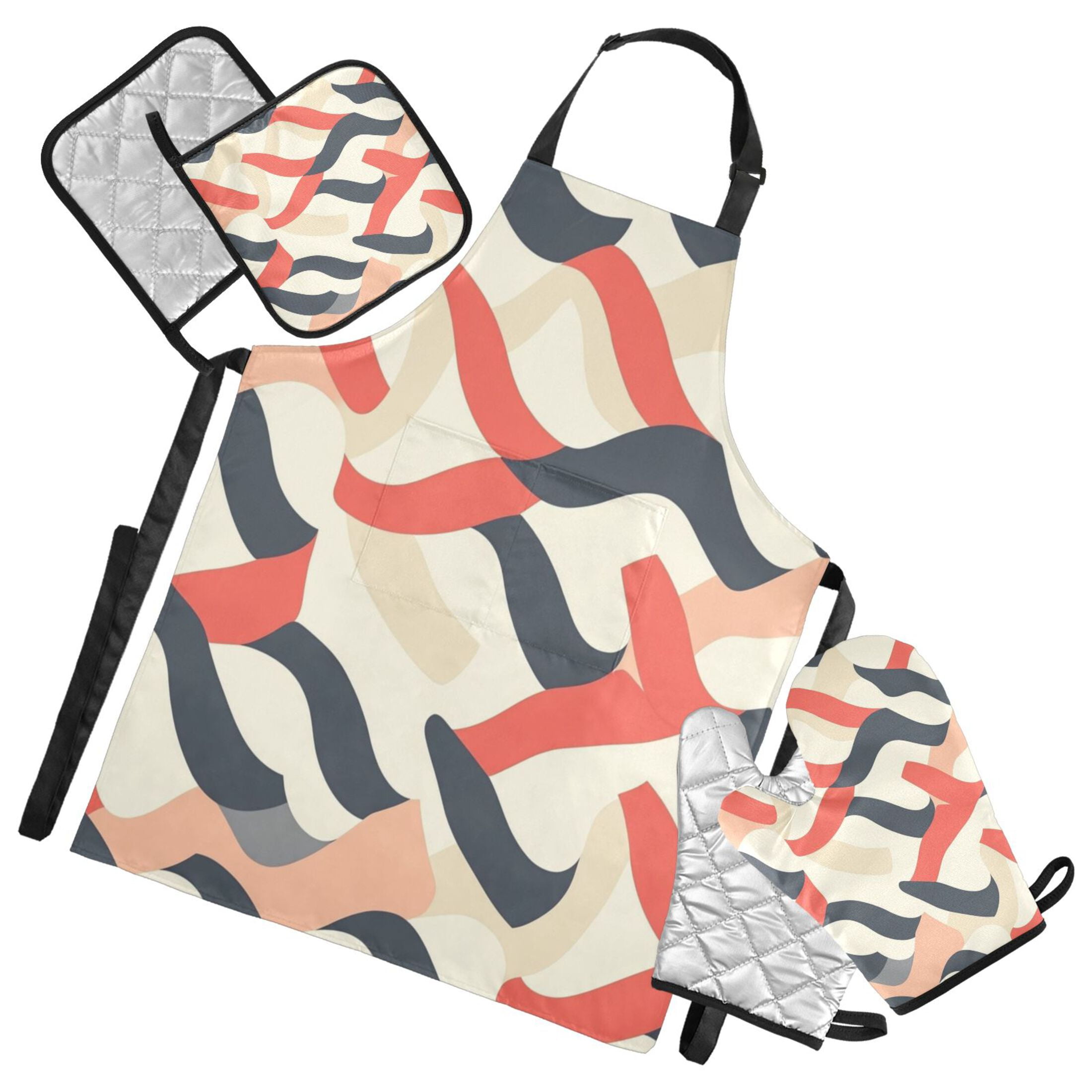 5-Piece Kitchen Apron Set with Heat-Resistant Gloves & Insulation Mats ...