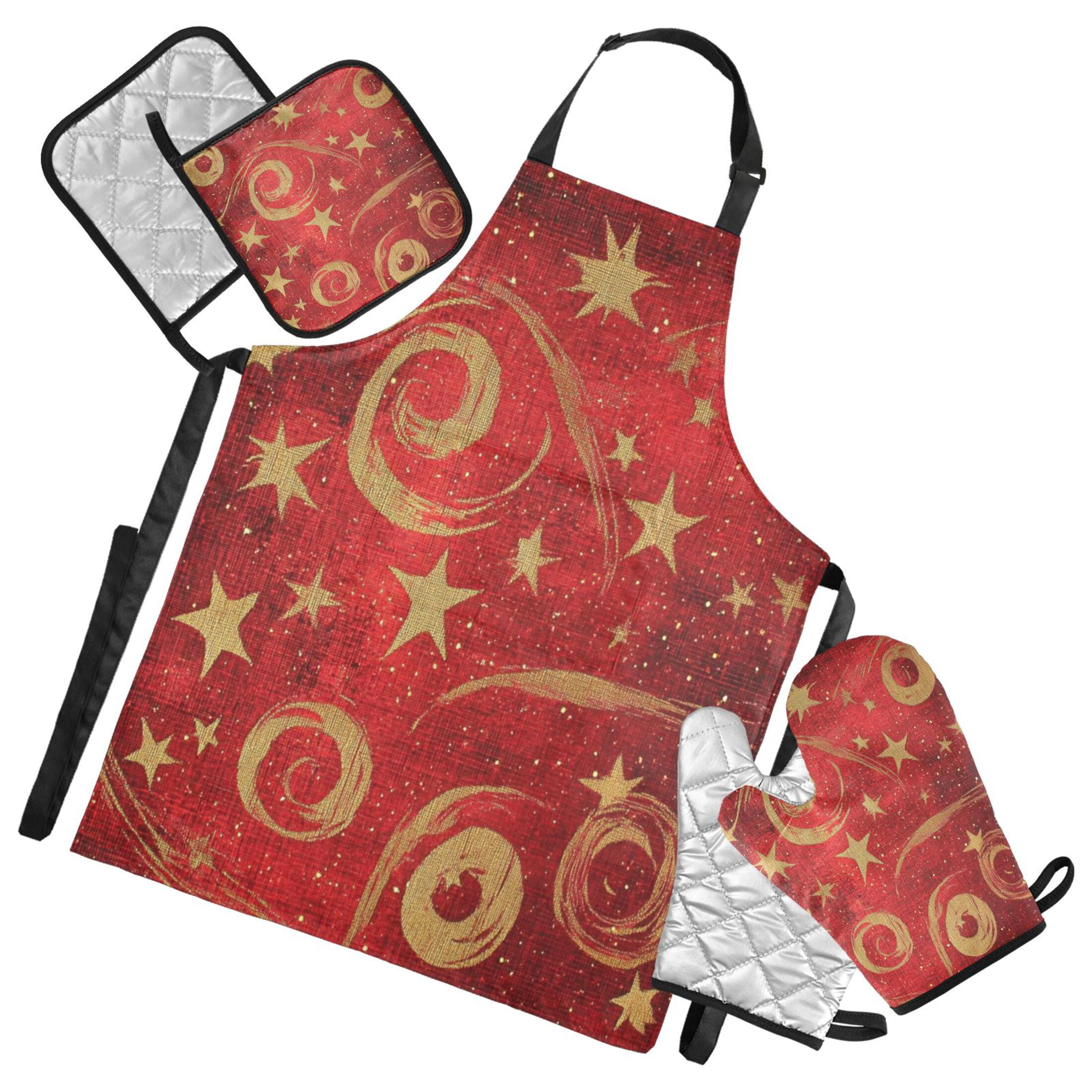 5-Piece Kitchen Apron Set with Heat-Resistant Gloves & Insulation Mats ...