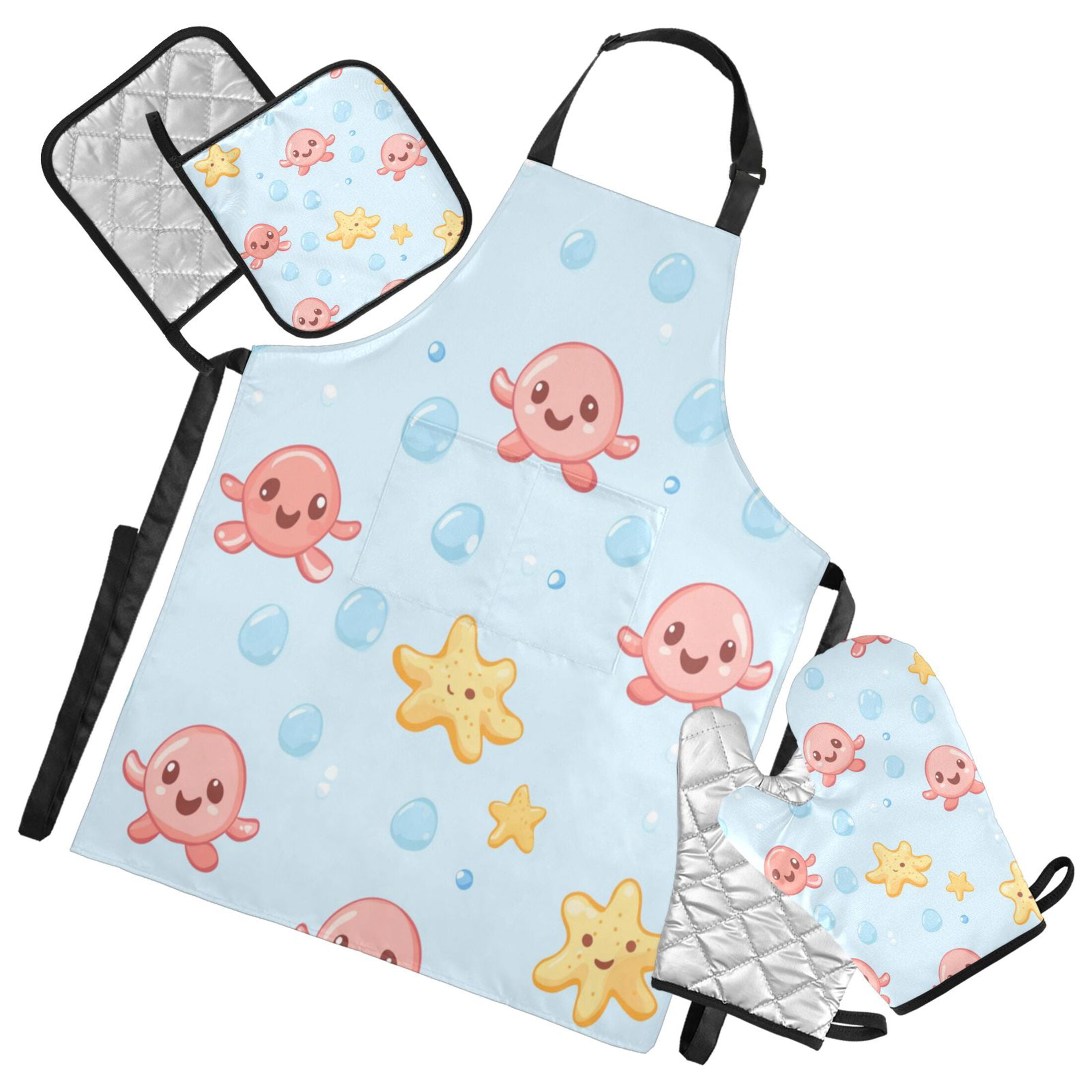 5-Piece Kitchen Apron Set with Heat-Resistant Gloves & Insulation Mats ...