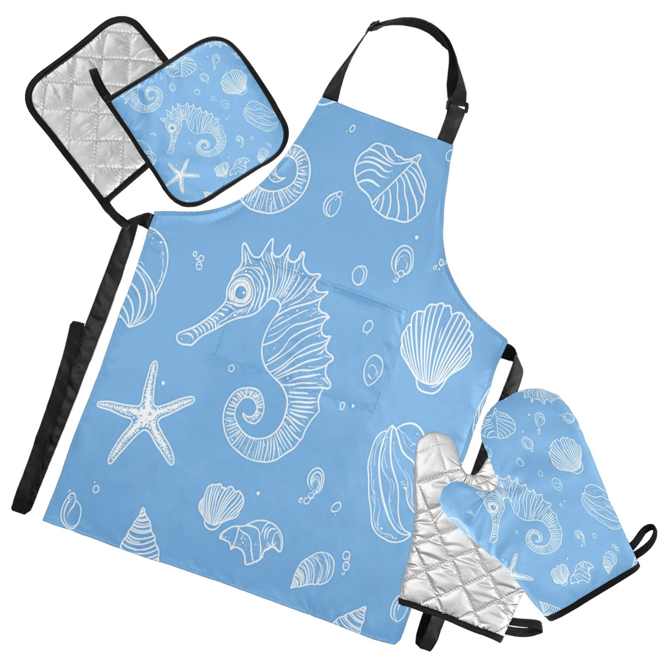 5-Piece Kitchen Apron Set with Heat-Resistant Gloves & Insulation Mats ...